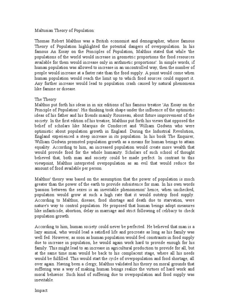 An Overview of Thomas Malthus' Influential Theory of Population and its ...