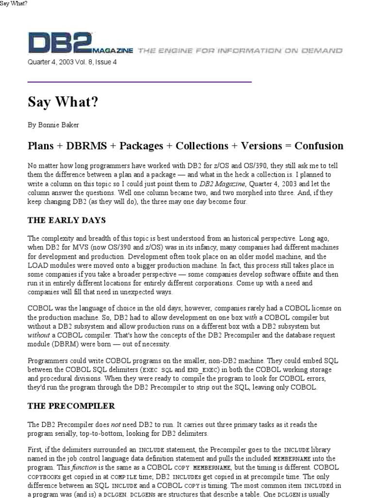 Plans Dbrms Packages Collections Versions Confusion | PDF | Ibm Db2 | Sql