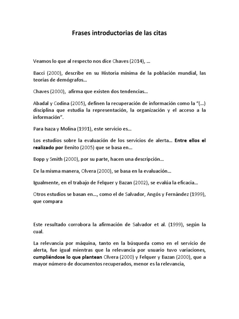 Frases Introductorias de Las Citas PDF | PDF