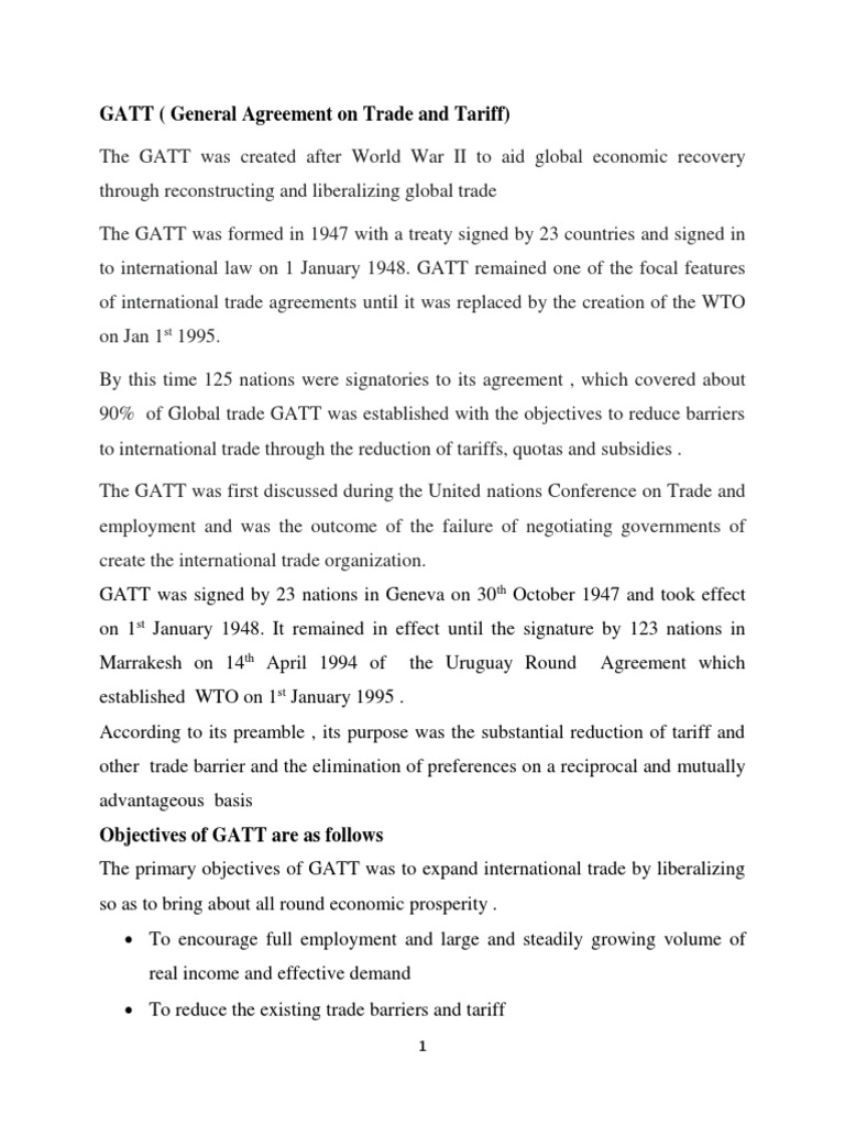 GATT (General Agreement On Trade and Tariff) | PDF | General Agreement ...