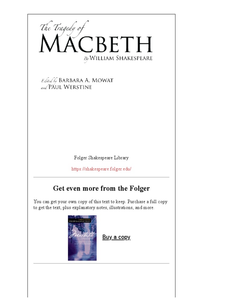 Macbeth PDF Folgershakespeare | Download Free PDF | Macbeth ...