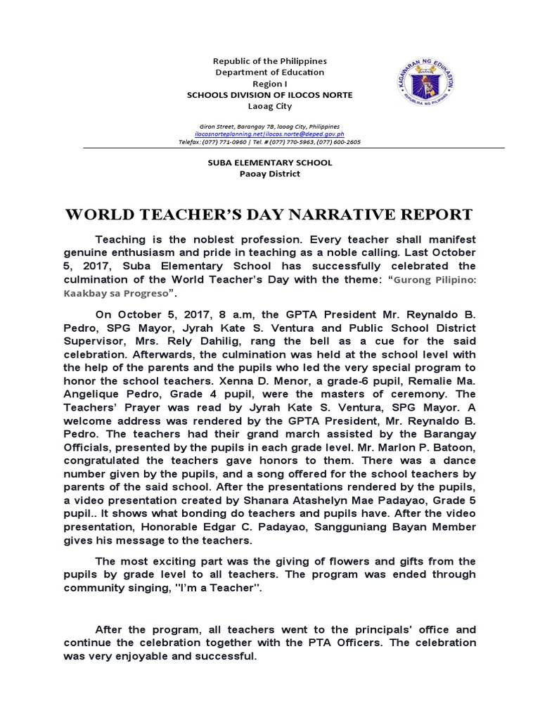 World Teacher'S Day Narrative Report: Schools Division of Ilocos Norte ...