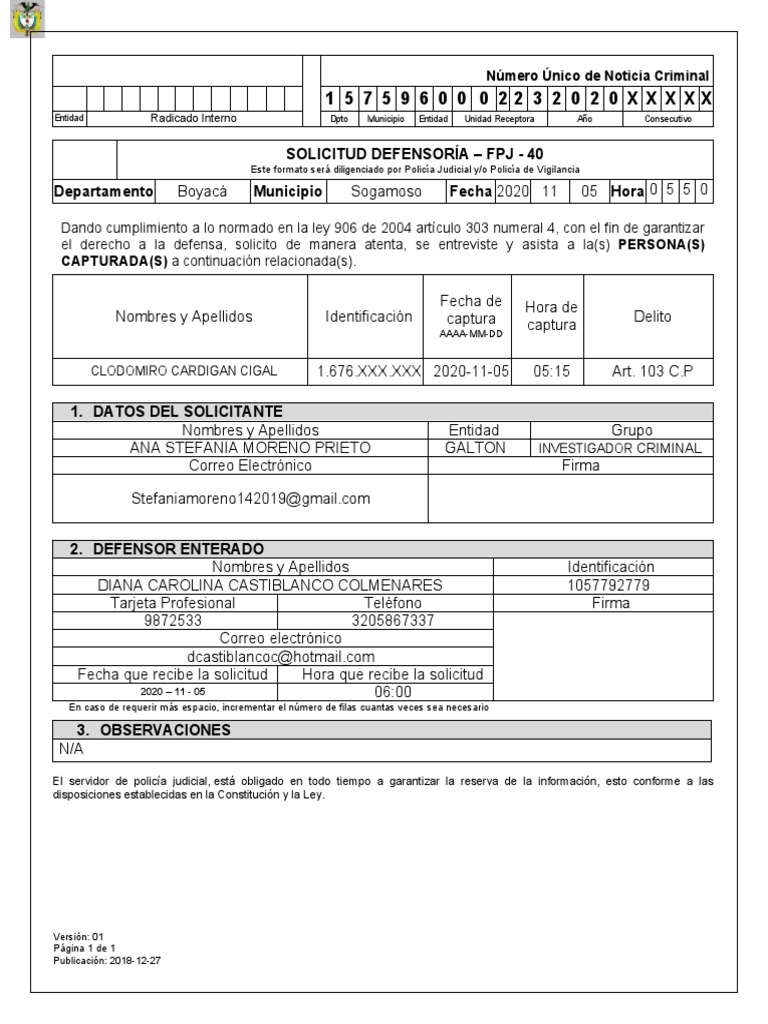 Solicitud Defensoría Carolina Castiblanco | PDF | Instituciones ...