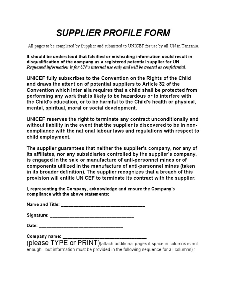 Supplier Profile Form: (Please TYPE or PRINT) | PDF | Financial ...