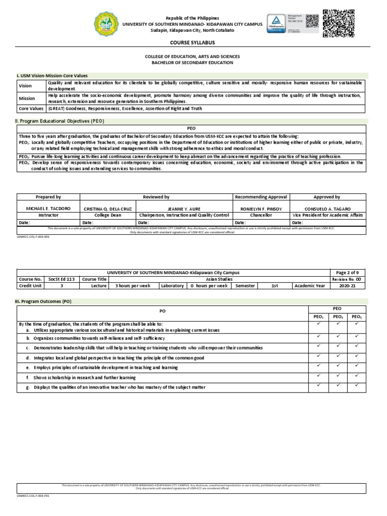 Syllabus Asian Studies New Normal | PDF
