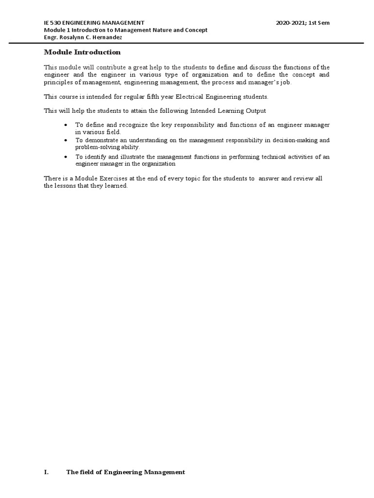 Module 1 Intro To Management | PDF | Engineer | Motivation