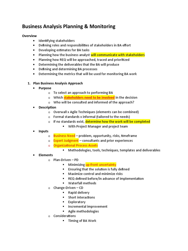 Planning Business Analysis Activities, Stakeholders, and Approaches for ...