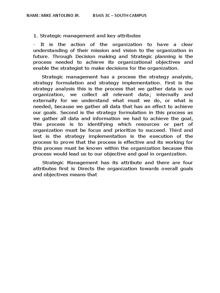 Strategic Management and Key Attributes | PDF