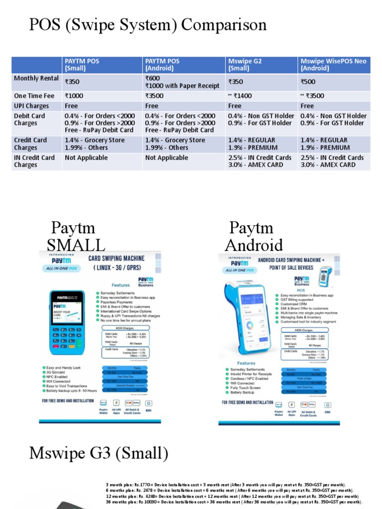 Pos (Swipe System) Comparison: Paytm Pos (Small) Paytm Pos (Android ...