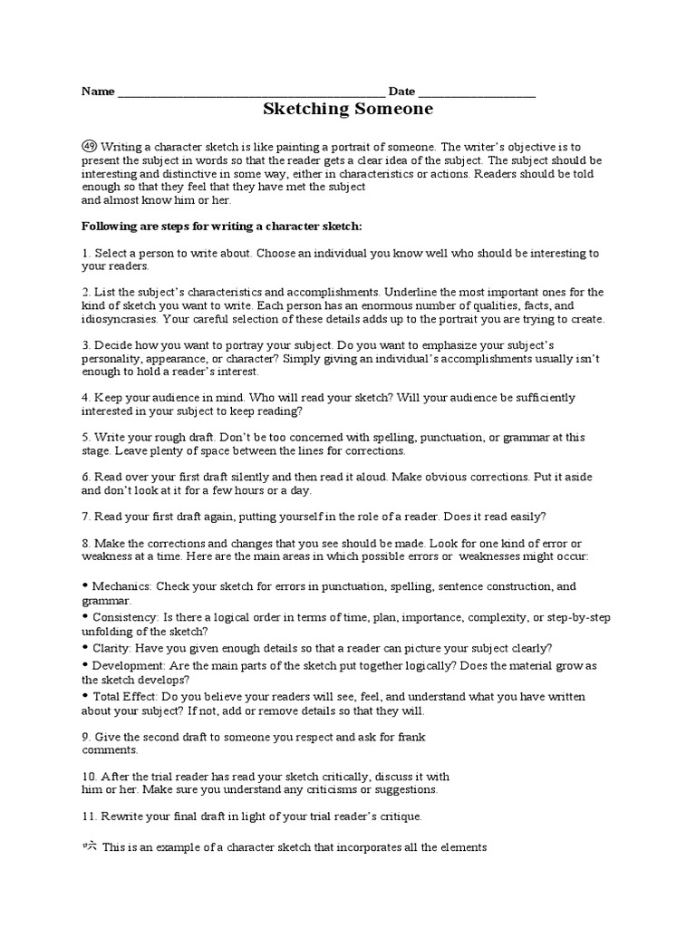 Character Sketch Example Secondary School Writing The Profile Profile
