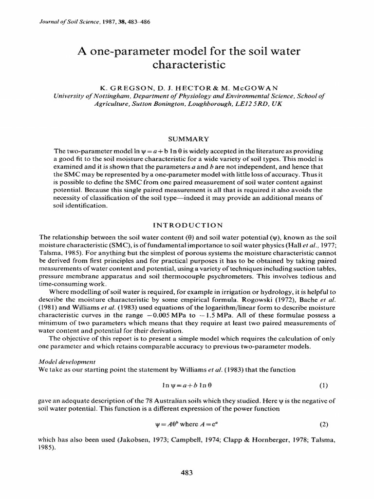 A One-Parameter Model For The Soil Water Characteristic | PDF | Soil ...