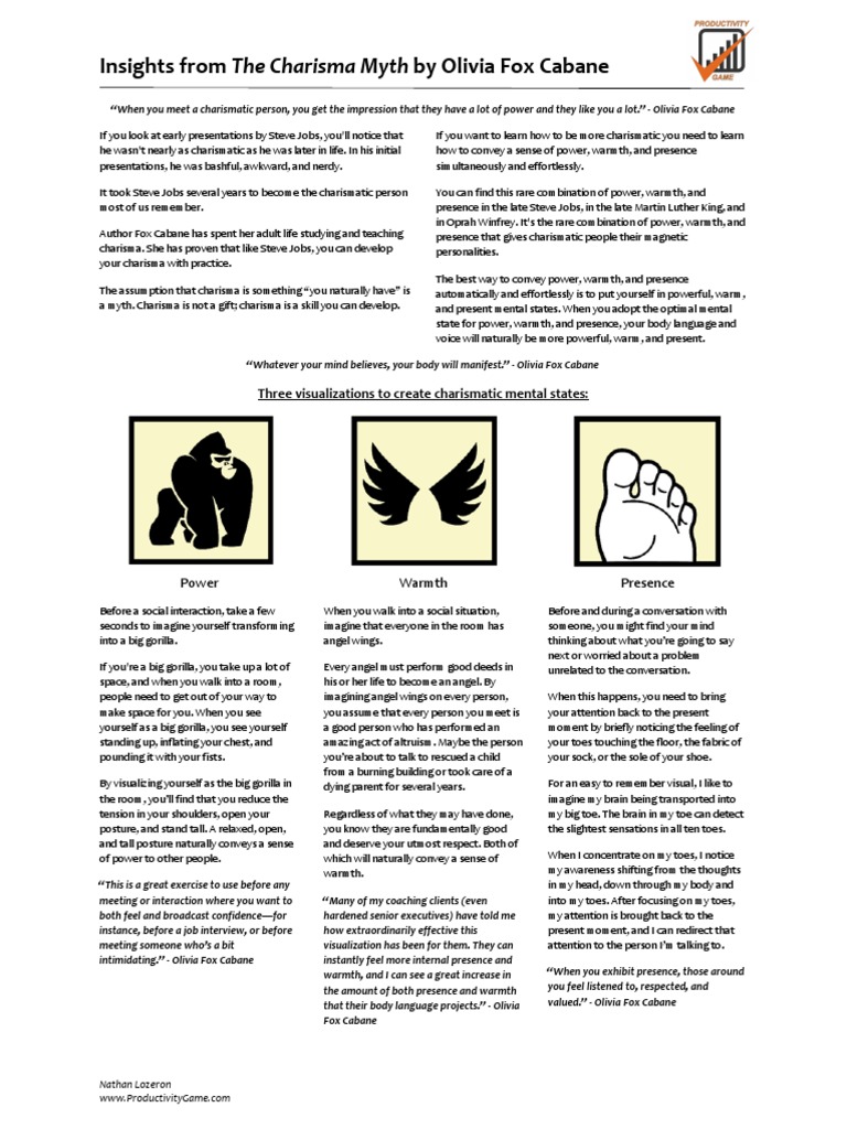 Insights From The Charisma Myth by Olivia Fox Cabane: Three ...