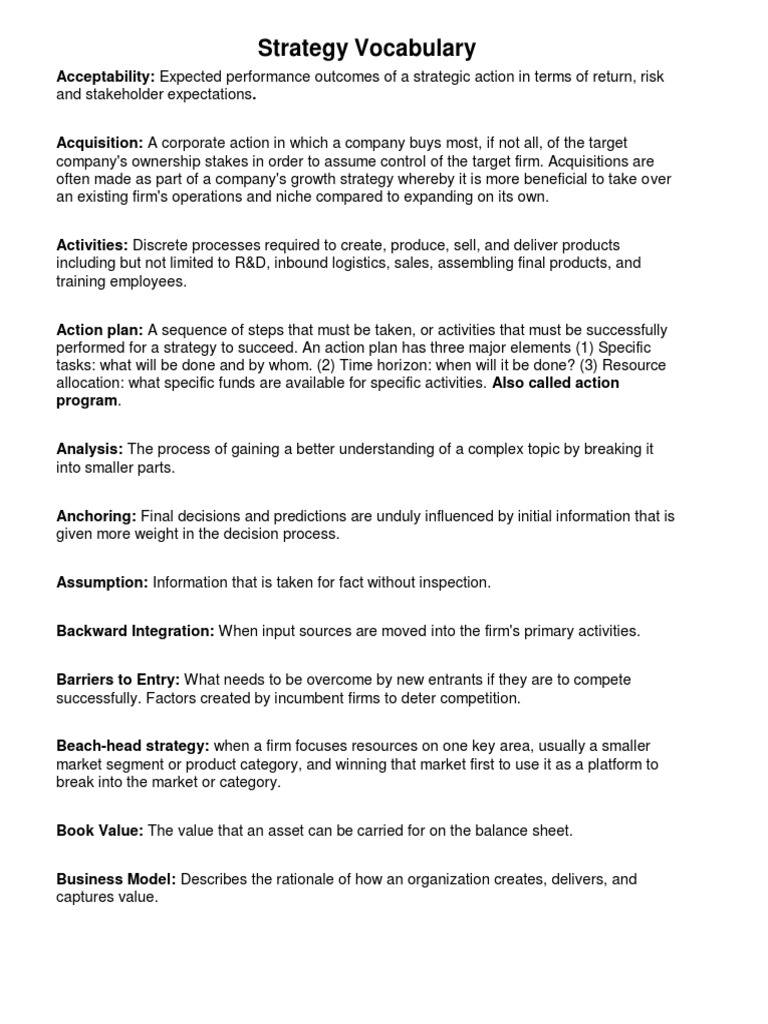 Strategy Vocabulary 1 | Download Free PDF | Strategic Management ...