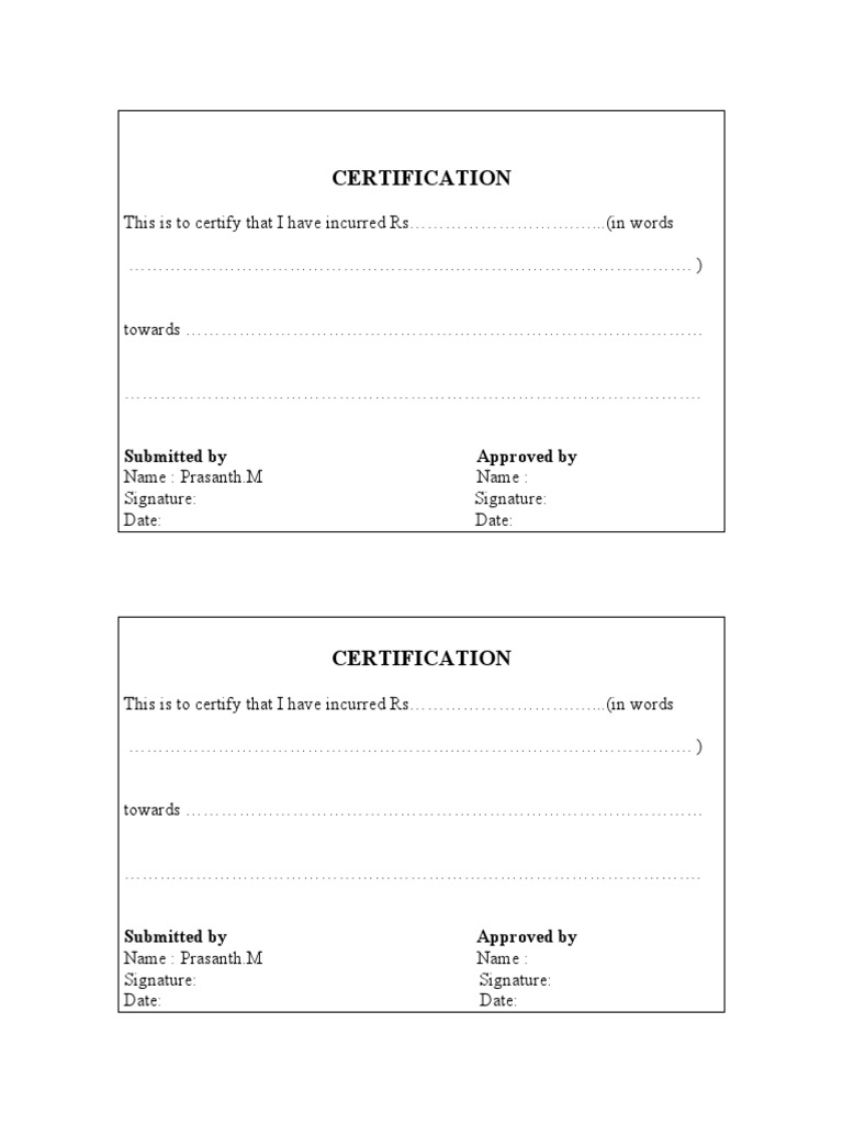 Certificate expense details Rs incurred purpose approved | PDF