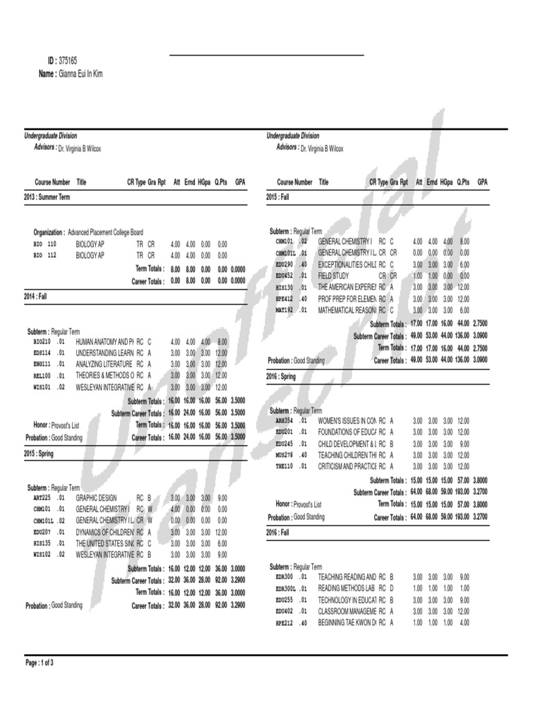 Unofficialtranscript Pdf Behavior Modification Cognition