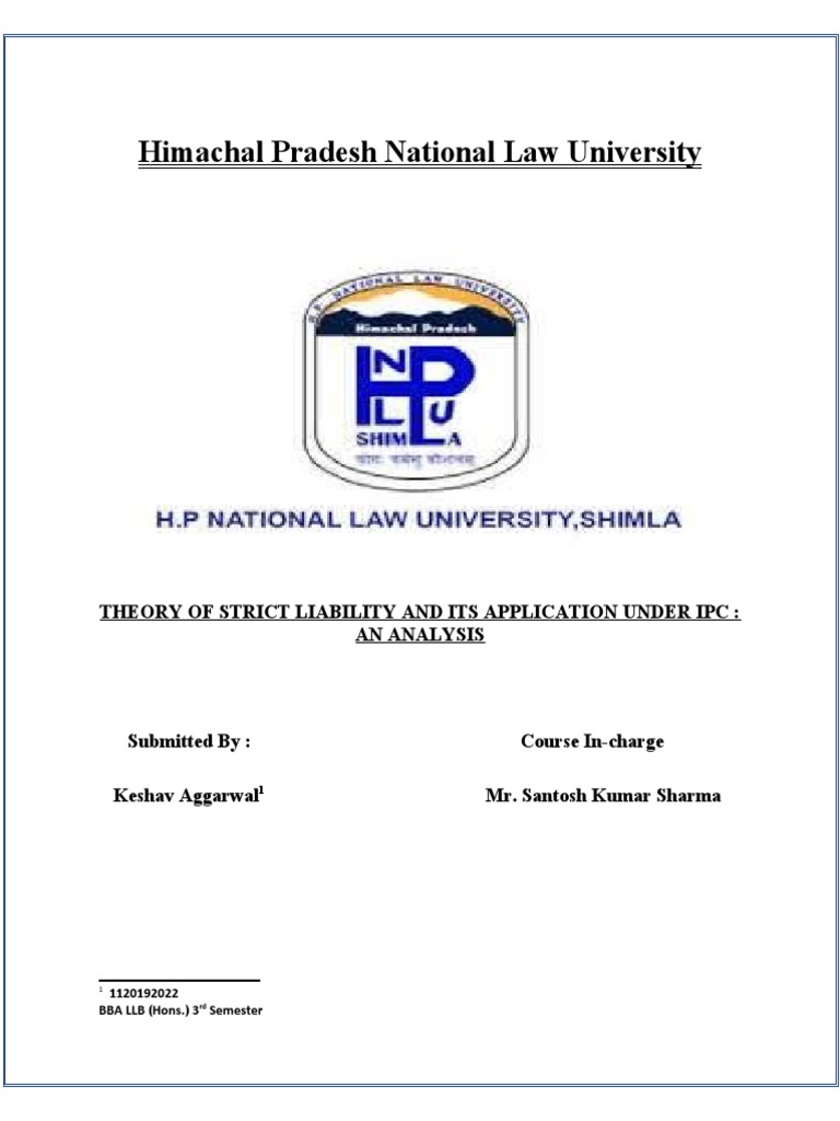 Himachal Pradesh National Law University: Theory of Strict Liability and Its Application Under ...
