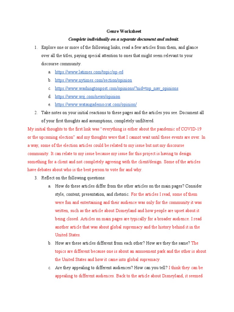 Op Ed Genre Worksheet | PDF | Rhetoric | Human Communication