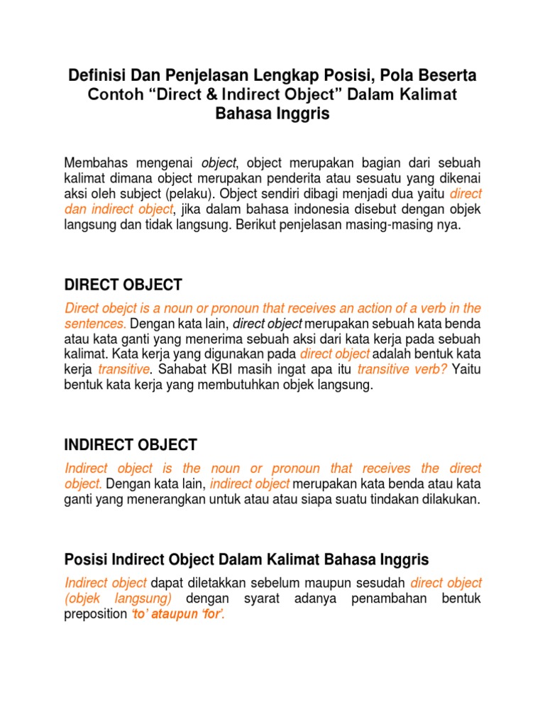 Understanding Direct and Indirect Objects | PDF