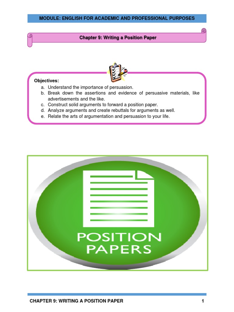 Chapter 9 - Writing A Position Paper | PDF | Argument | Essays