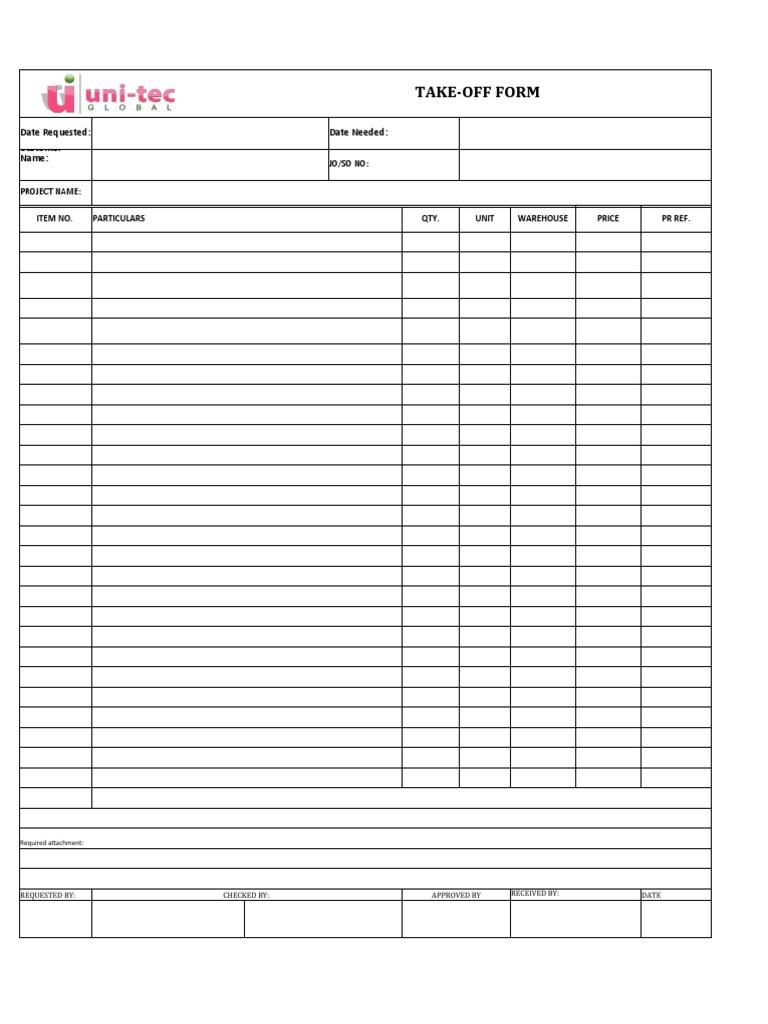 Take-Off Form: Date Requested: Date Needed: Customer Name | PDF | Paint ...