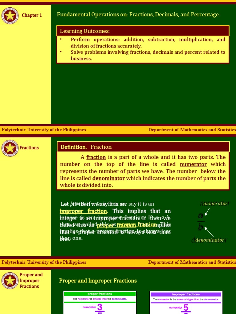 Fundamental Operations On: Fractions, Decimals, and Percentage ...
