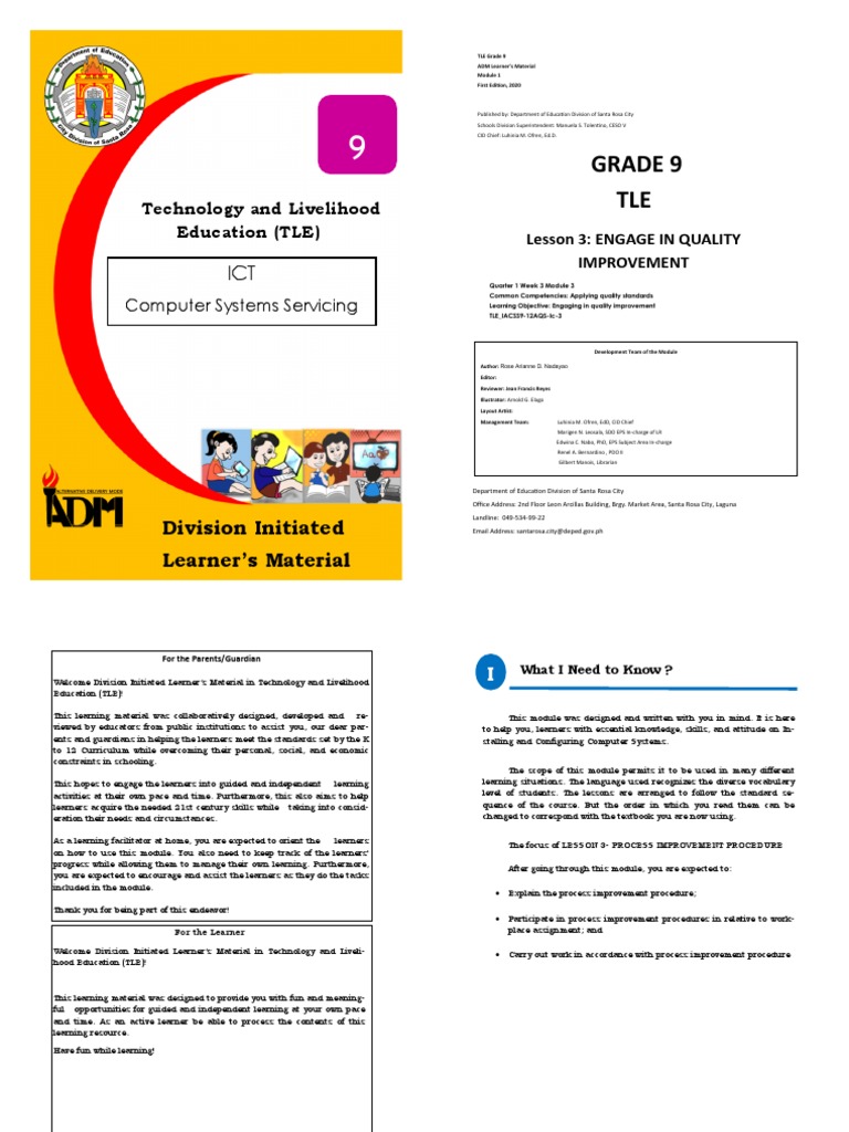 Grade 9 TLE: Division Initiated Learner's Material | PDF | Iso 9000 ...