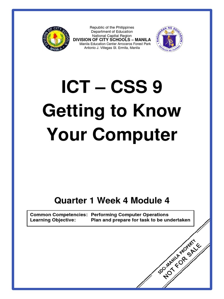 TLE-TE 9 - Q1 - W4 - Mod4 - ICT CSS | PDF | Occupational Safety And Health | Input/Output