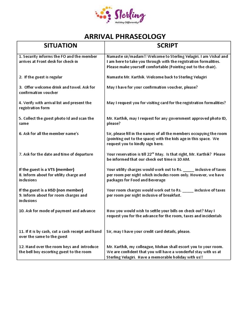 Arrival Phraseology: Situation Script | PDF | Service Industries | Business