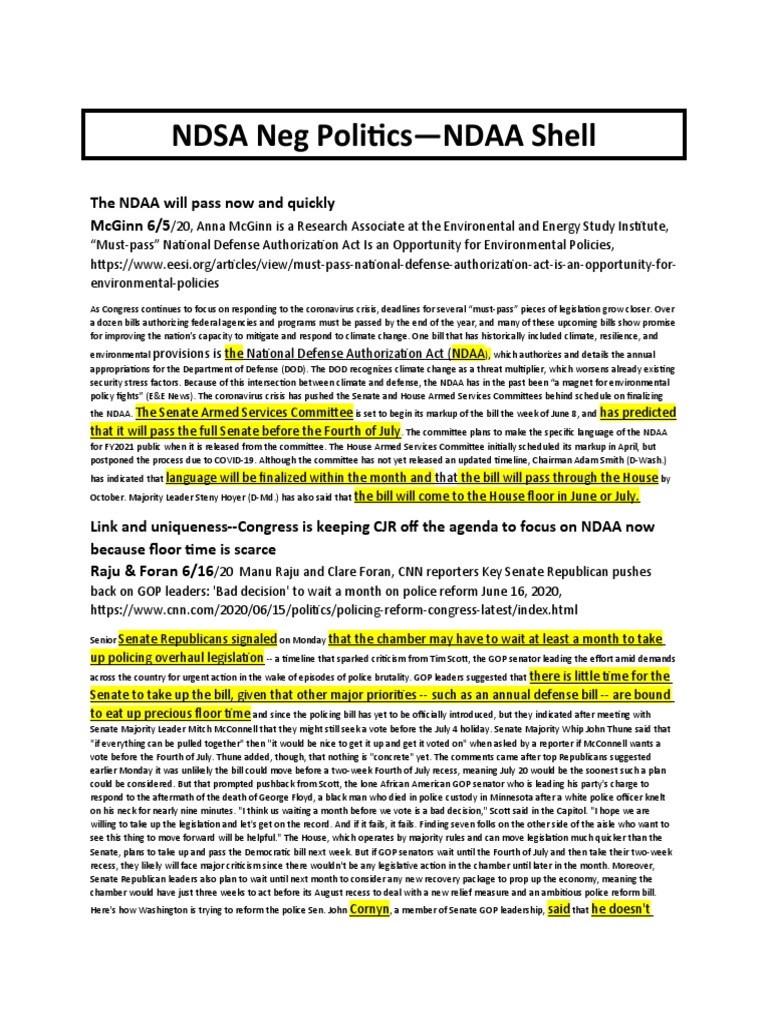 DA - Politics - NDAA (JDI, Starter Pack) | PDF | United States Congress ...