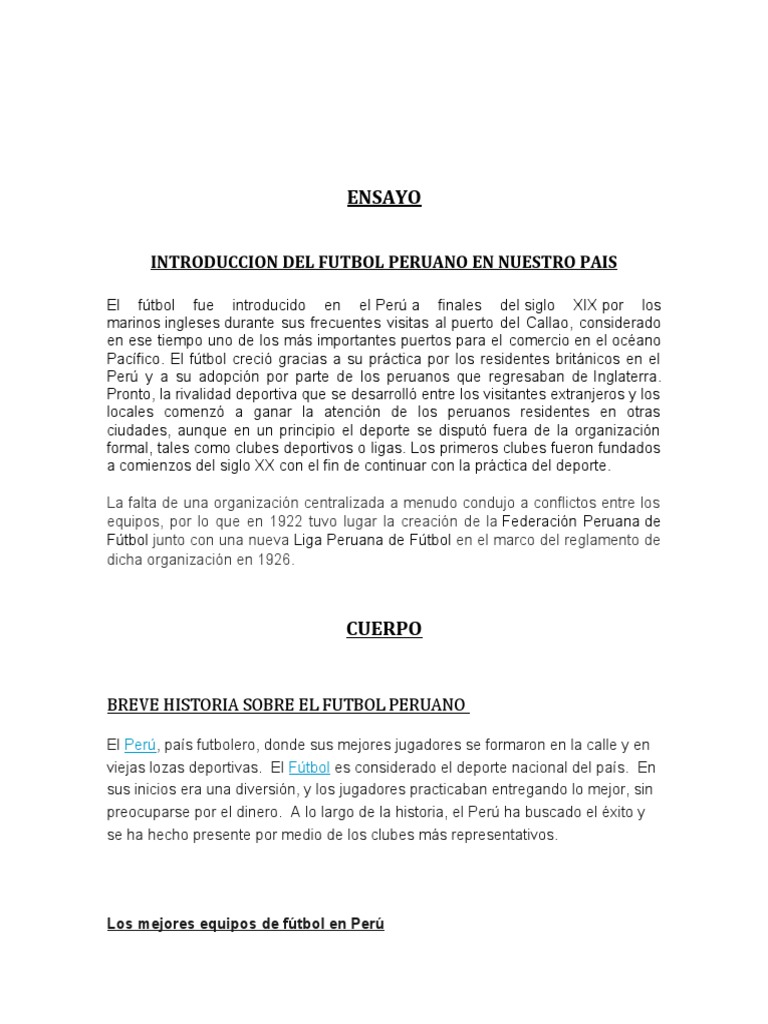 Introduccion Del Futbol Peruano en Nuestro Pais Valee | PDF | Perú | Asociación de Futbol