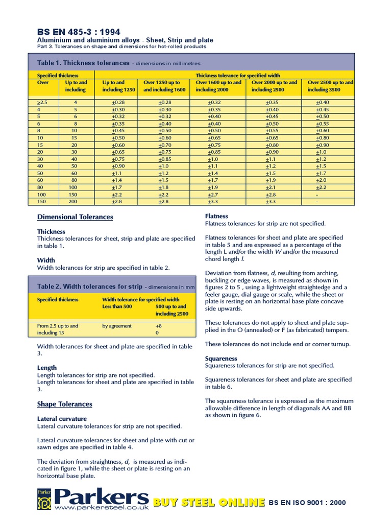 Parkers: BS EN 485-3: 1994 | PDF | Engineering Tolerance | Sheet Metal