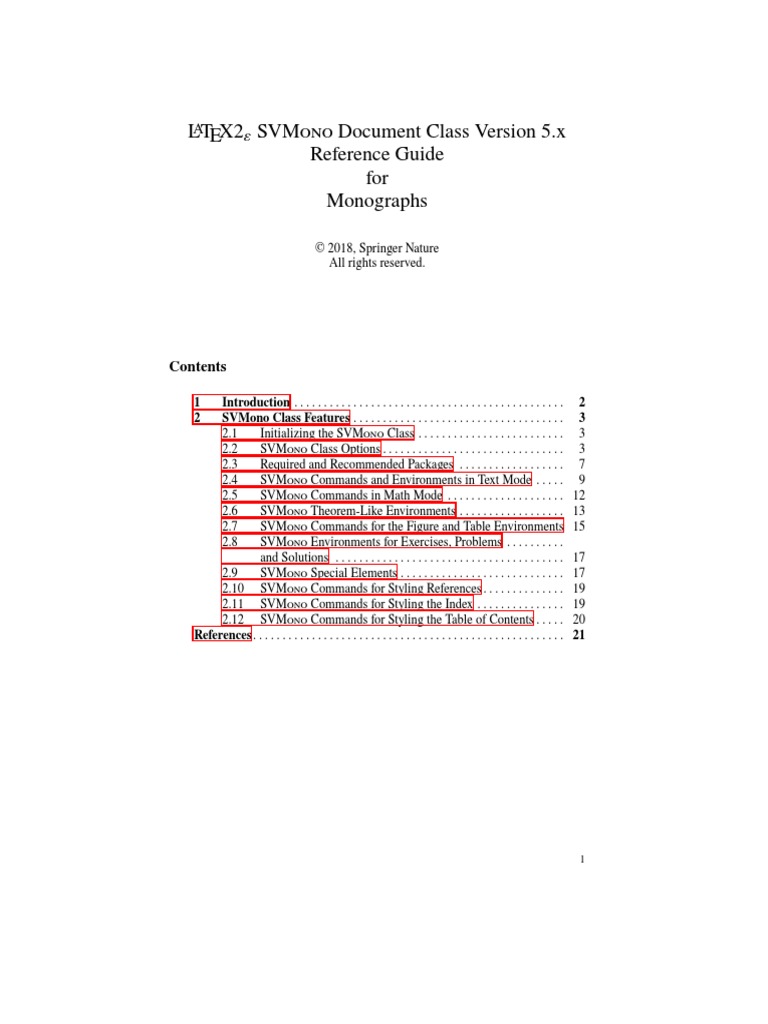 L Tex2 Svmono Document Class Version 5.X Reference Guide For Monographs | PDF | Te X | Typefaces