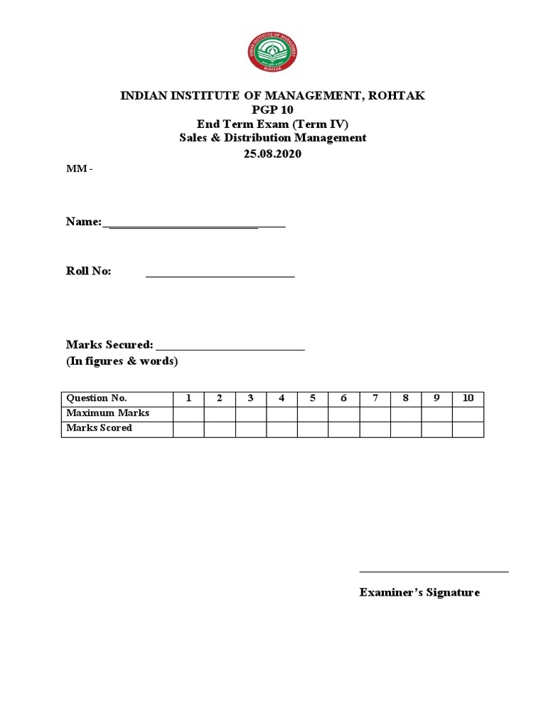 Answer Sheet SDM (Type) | PDF | Business