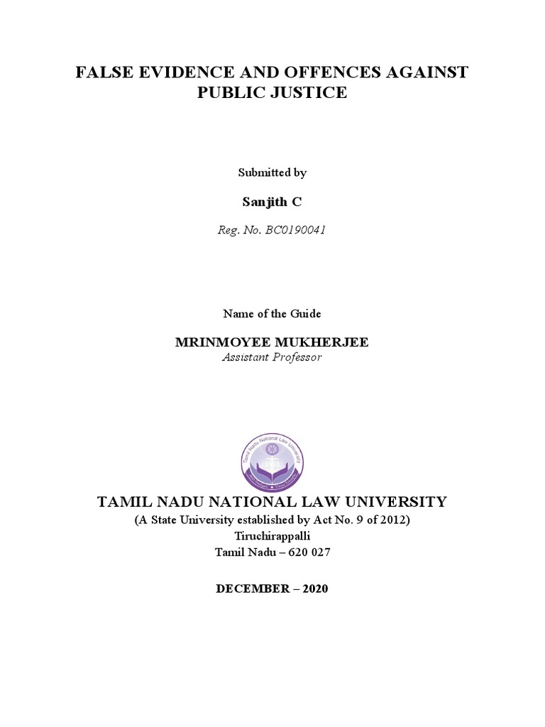 False Evidence and Offences Against Public Justice: Sanjith C | PDF ...