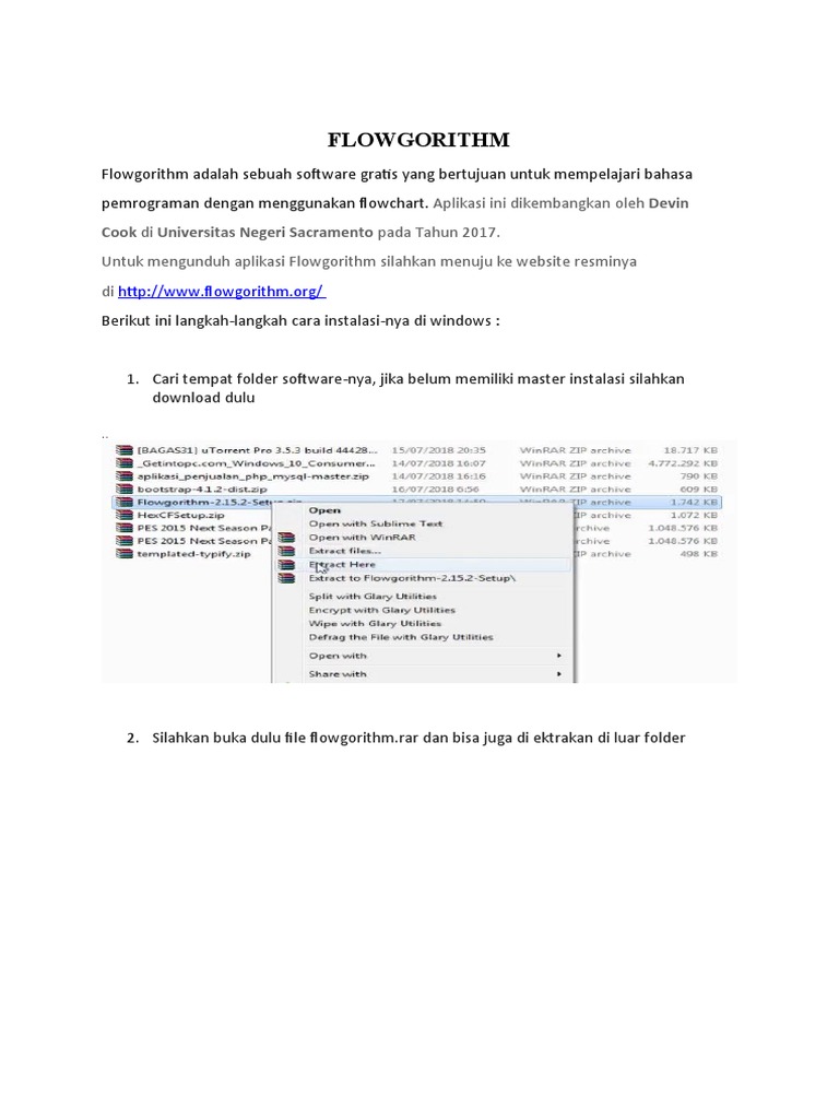 Cara Instalasi dan Penggunaan Aplikasi Flowgorithm | PDF