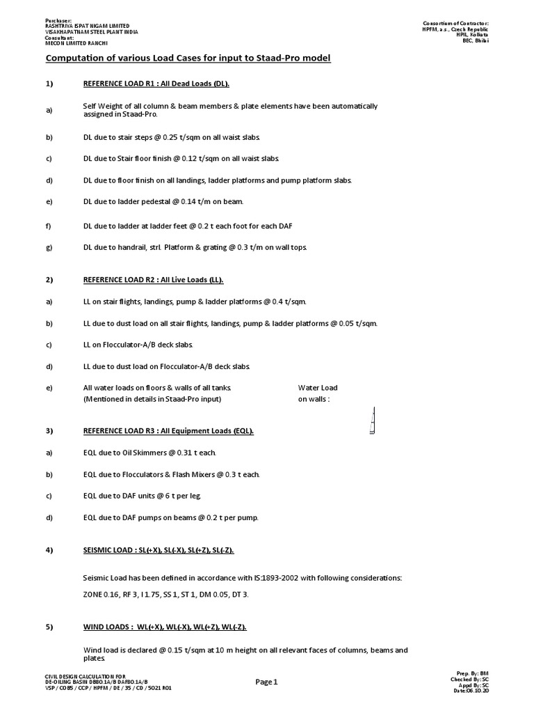 Computation of Various Load Cases For Input To Staad-Pro Model | PDF ...