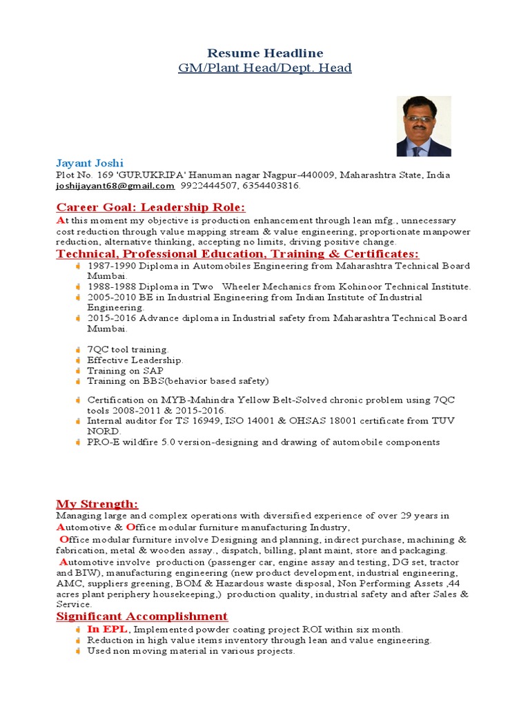 Jayant Joshi CV 03.08.2020 | PDF | Car | Tractor