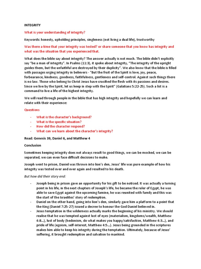 Integrity: But How Did Their Story End | PDF | Integrity | Gospel Of ...