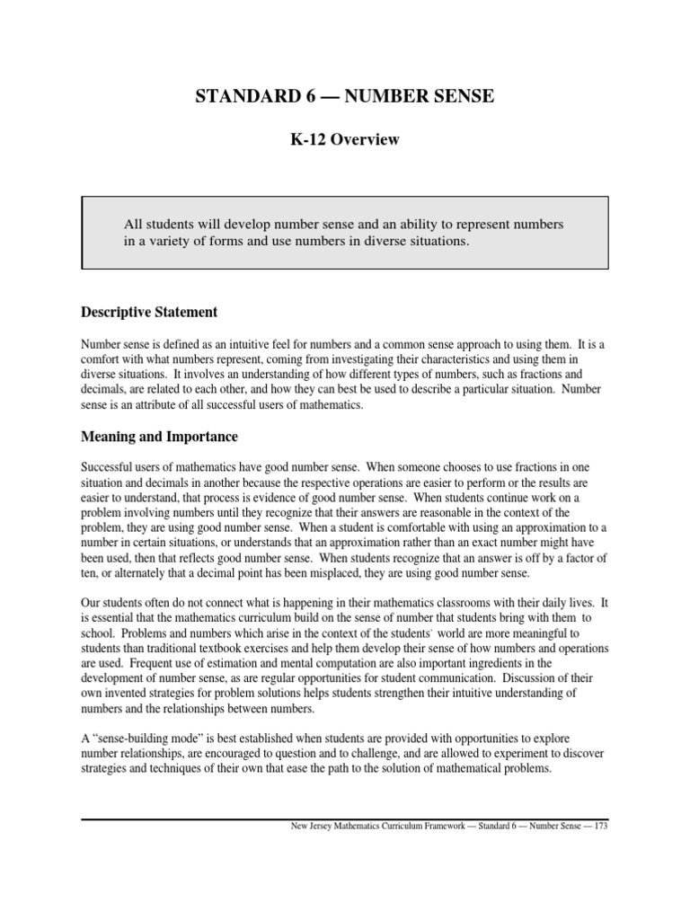 Standard 6 - Number Sense: K-12 Overview | PDF | Numbers | Decimal