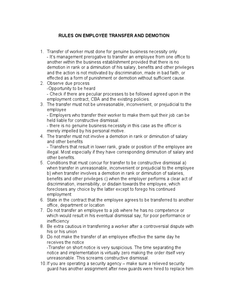 Guidelines for Proper Employee Transfer and Demotion Procedures to ...