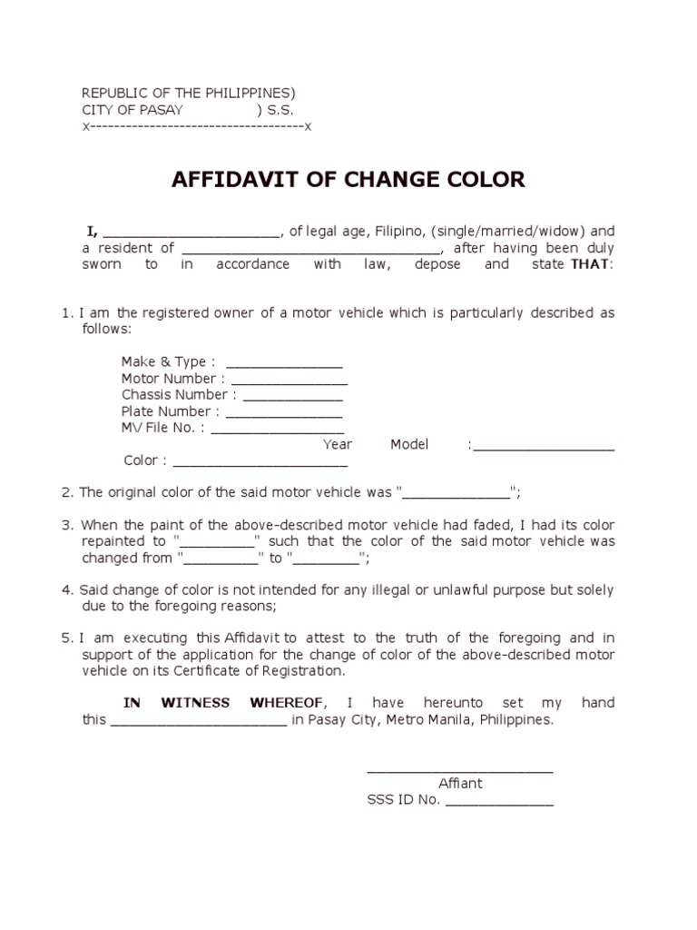 Affidavit of Change of Vehicle Color | PDF
