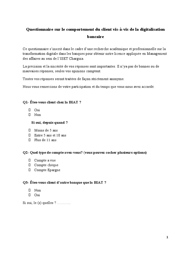 Format De Questionnaire Sur Le Comportement Des Consommateurs