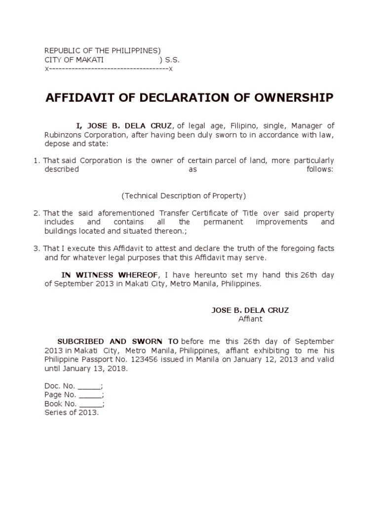 Affidavit of Declaration of Ownership | PDF