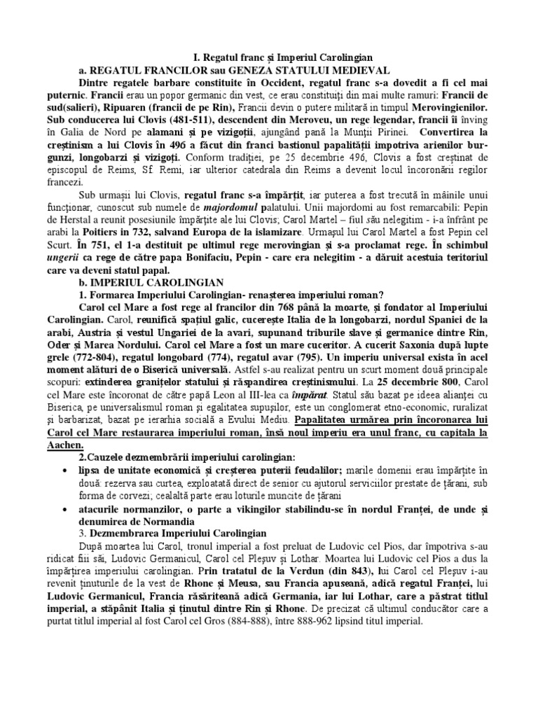 Statul Medieval - Regatul Franc Si Imperiul Carolingian Procesul de ...