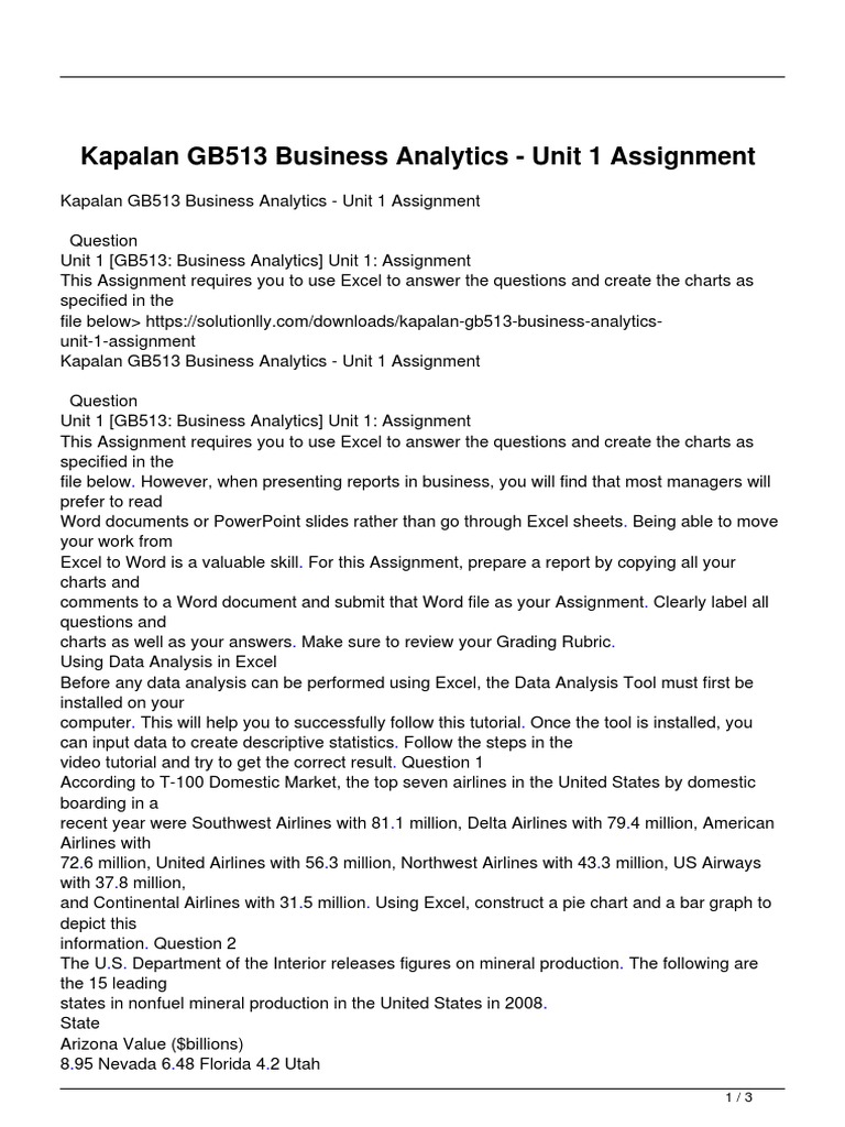 Kapalan Gb513 Business Analytics Unit 1 Assignment | PDF | Microsoft Excel | Analytics