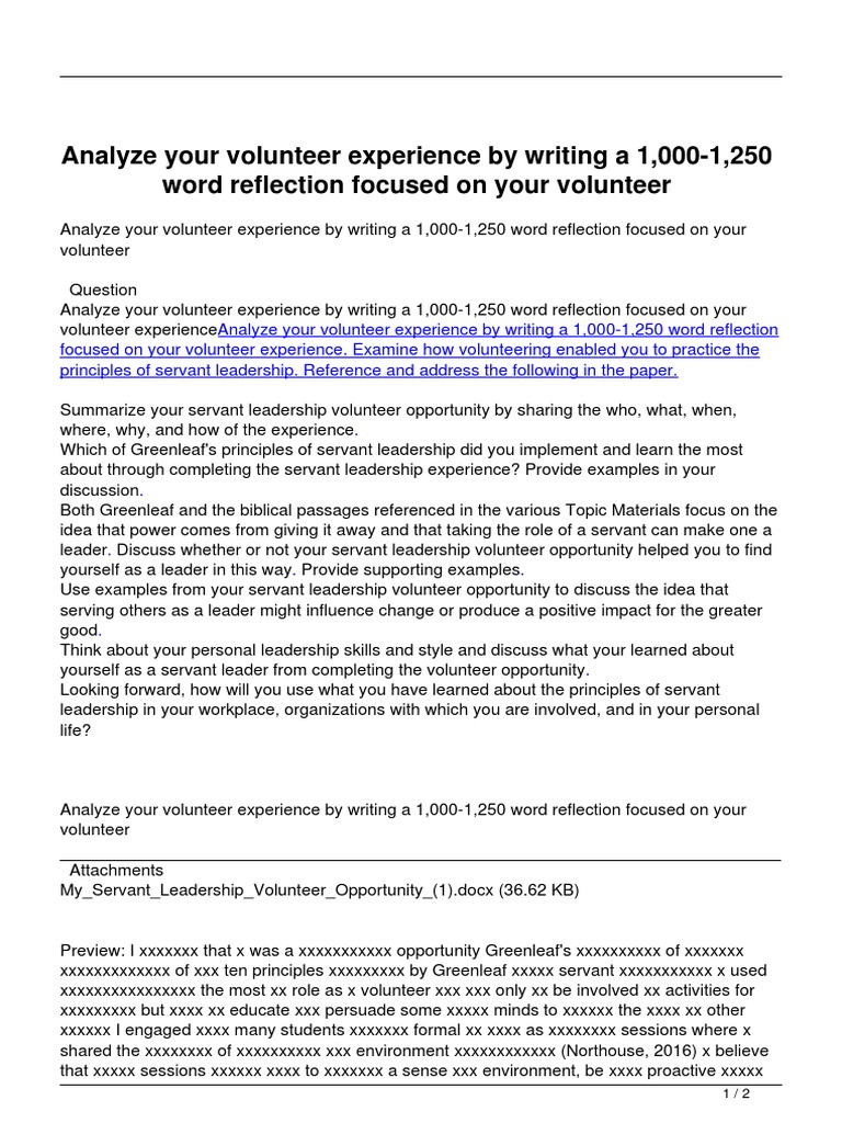 Analyze Your Volunteer Experience by Writing A 1000 1250 Word ...