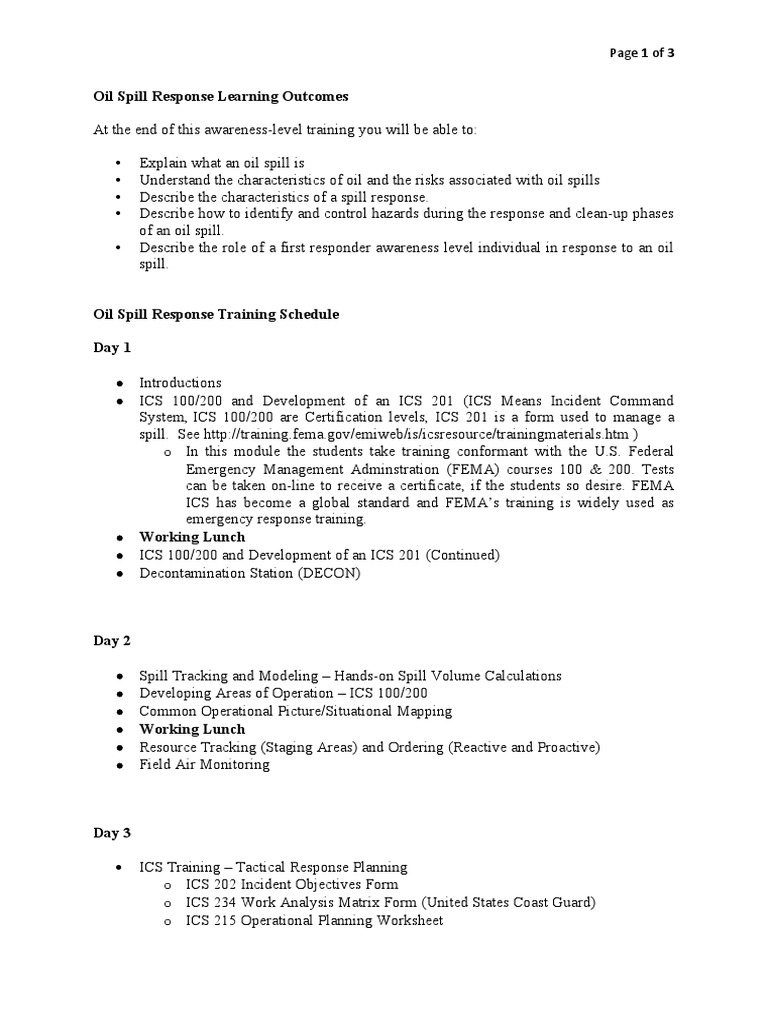 Oil Spill Response Course Content | PDF | Incident Command System | Oil ...