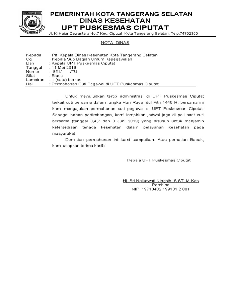 Nota Dinas Cuti Bersama | PDF