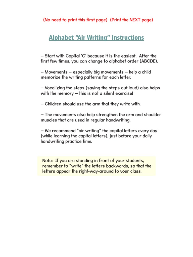 Alphabet "Air Writing" Instructions: (No Need To Print This First Page ...
