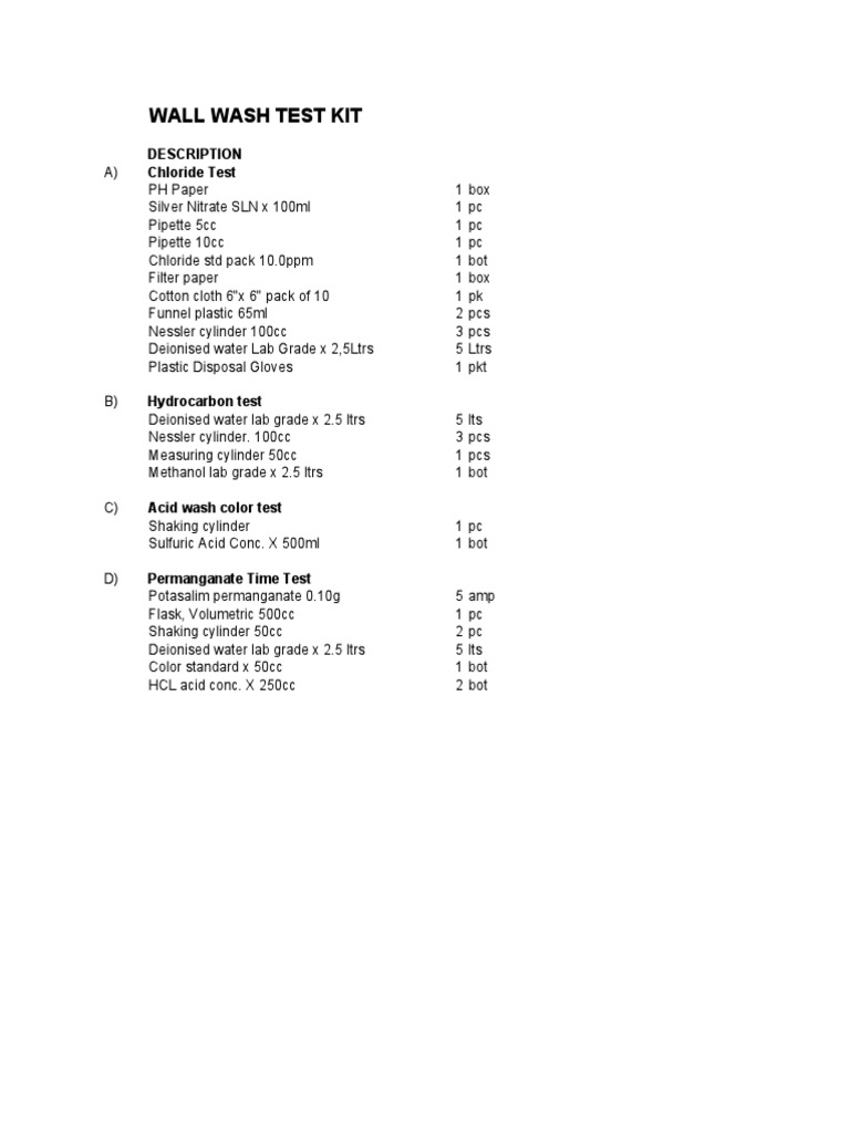 Wall Wash Test Kit Components | PDF | Science & Mathematics